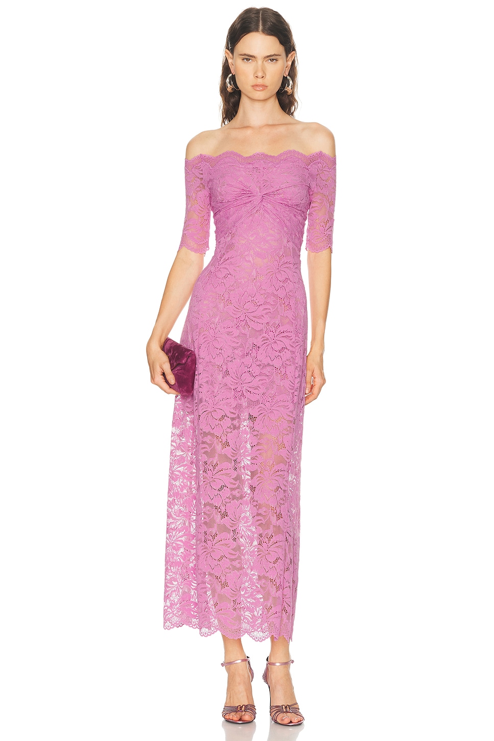 PACO RABANNE Off-The-Shoulder Lace Maxi Dress